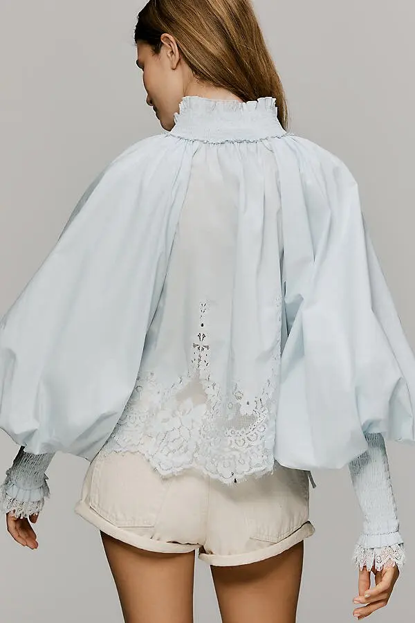 Mare Mare Lace Inset Long-Sleeve Blouse - Light Blue | Editorialist